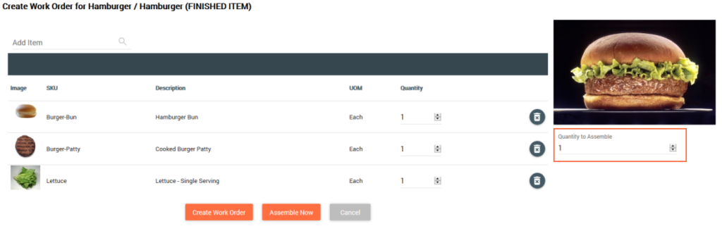 Creating an Assembly with a Work Order