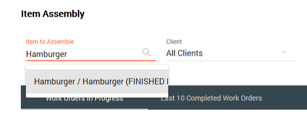 Creating an Assembly with a Work Order